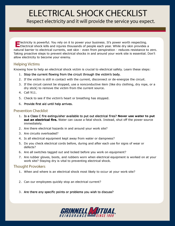 Electrical Shock Checklist | Pardridge Insurance Agency, Inc.