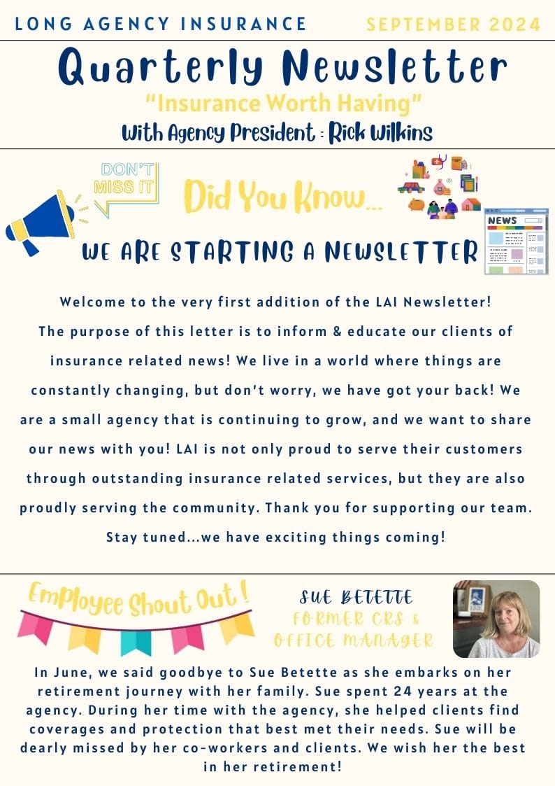 Quarterly Newsletter - September 2024 | Long Agency Insurance